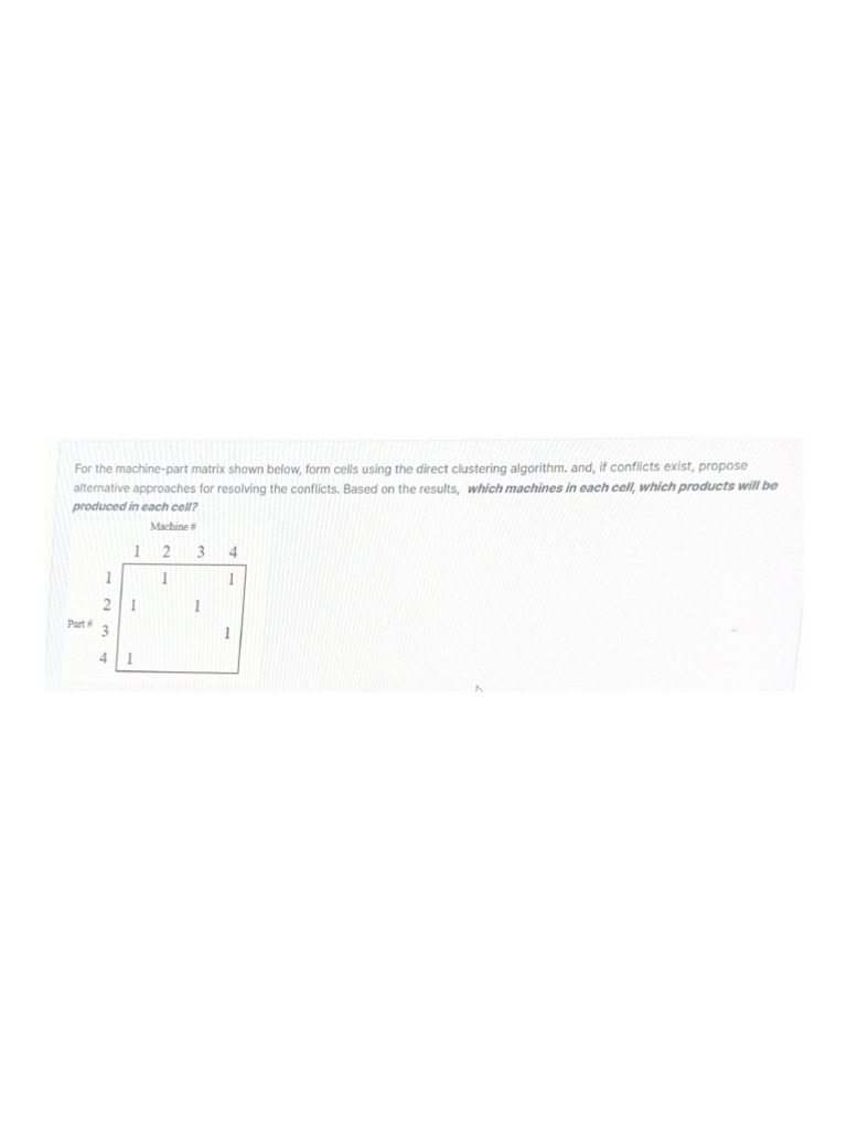 For The Machine Part Matrix Shown Below Form Cells Using The Direct Clustering Algorithm And 