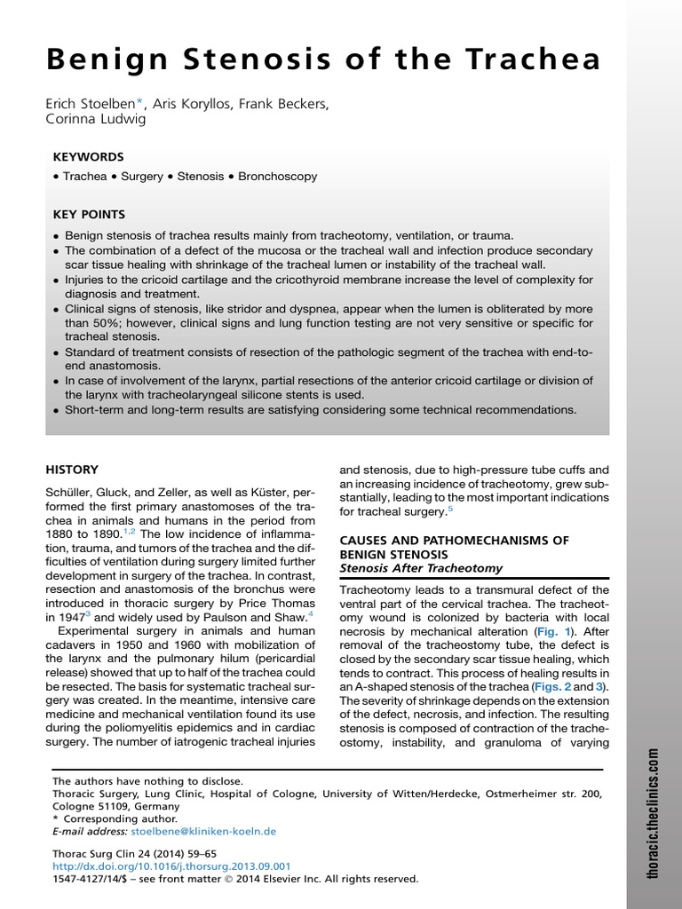 Begin Stenosis of The Trachea. TCNA 2014 | PDF | Larynx | Surgery