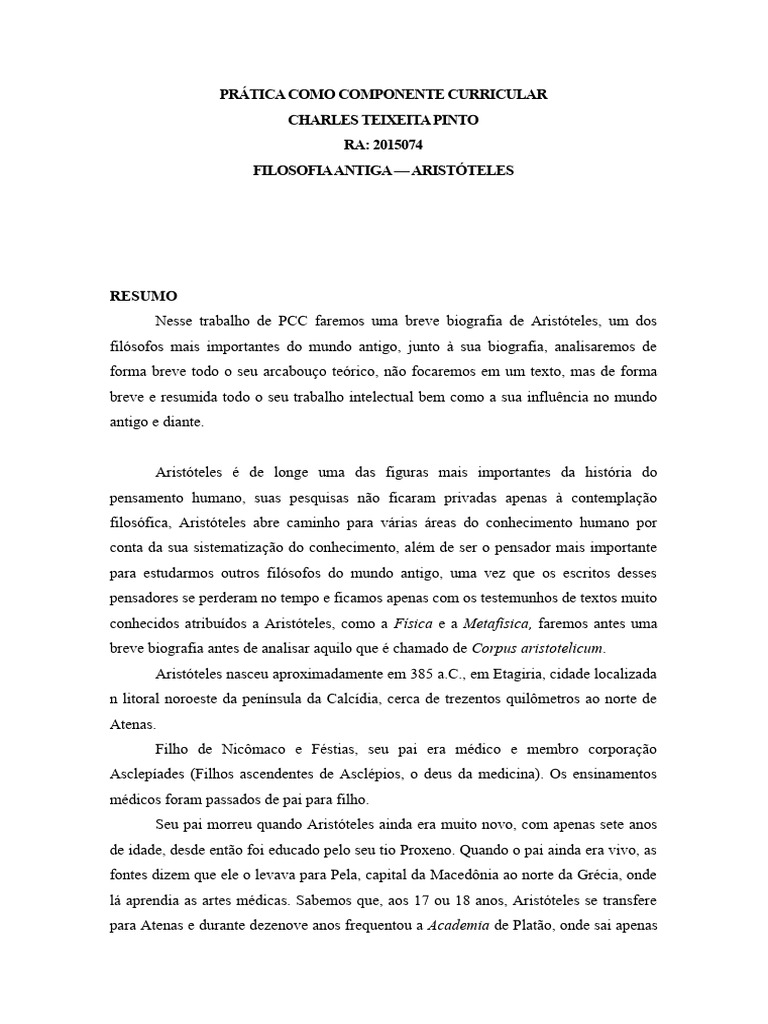 PCC 2 - Aristóteles | PDF | Aristóteles | Science