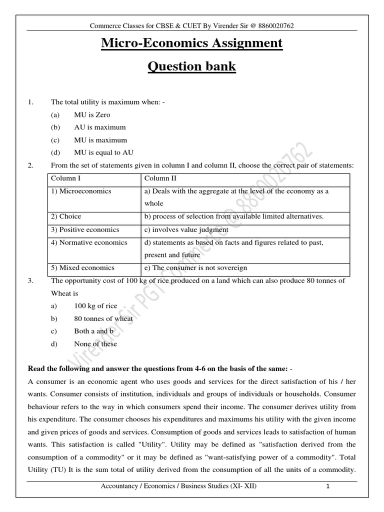 Microeconomics Assignment Questions & Answers | PDF | Demand | Utility