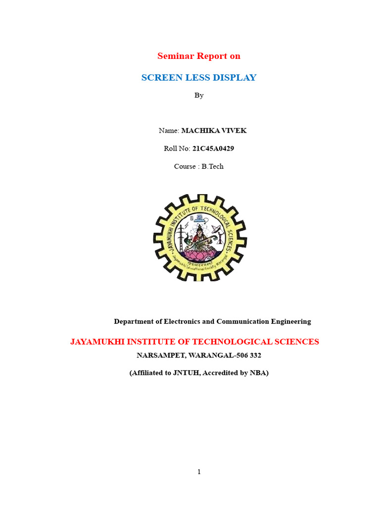 Screen Less Display | PDF | Holography | Computer Monitor