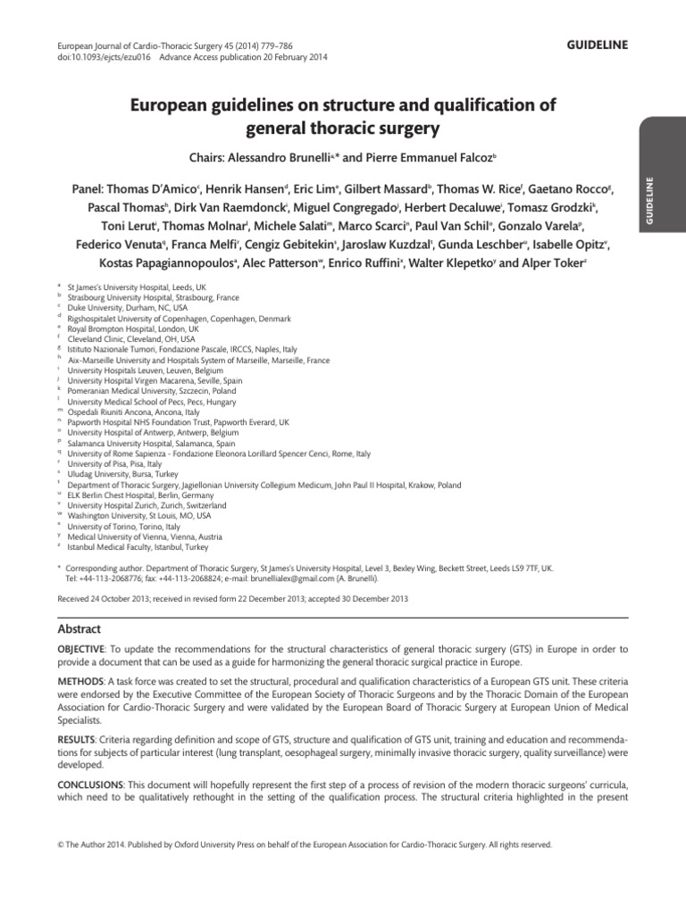European Guidelines On Structure and Qualification of General Thoracic Surgery. EJCTS 2015 | PDF ...