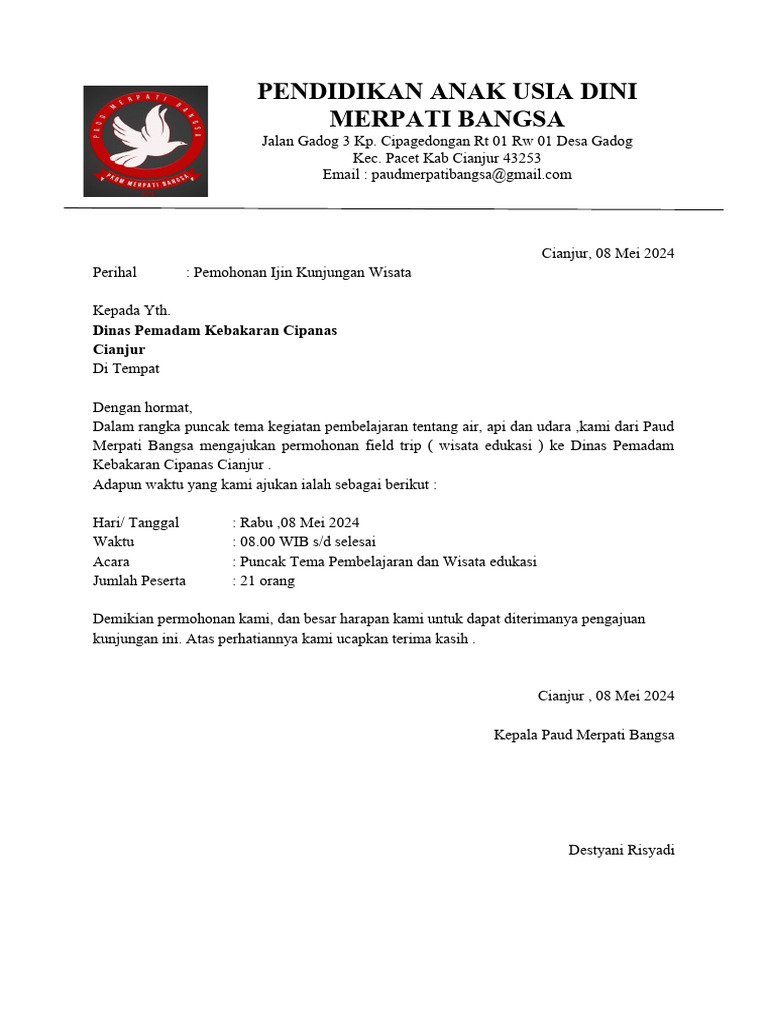 Surat Permohonan Kunjungan Wisata Ke Damkar | PDF