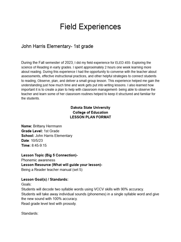 field experiences 2 | PDF | Phonics | Syllable