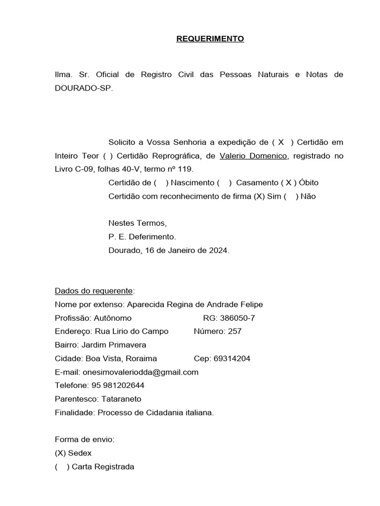 Inteiro Teor - Requerimento Assinado | PDF