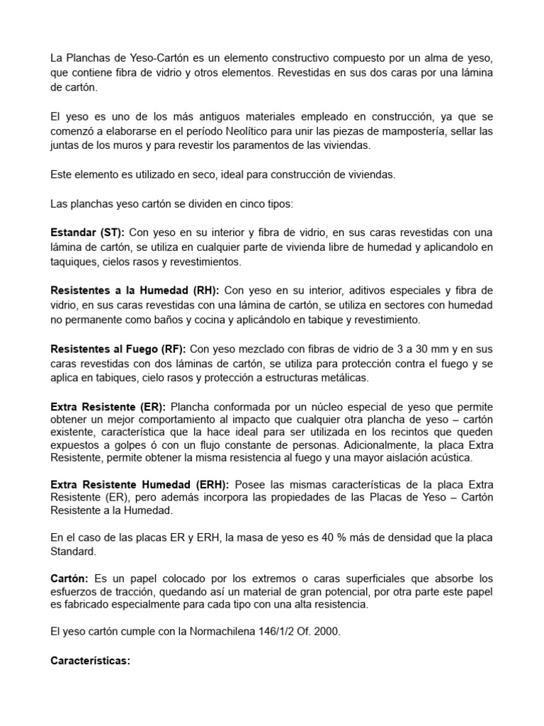Tipos de Planchas de Yeso-Cartón y Usos | PDF | Yeso | Cartón