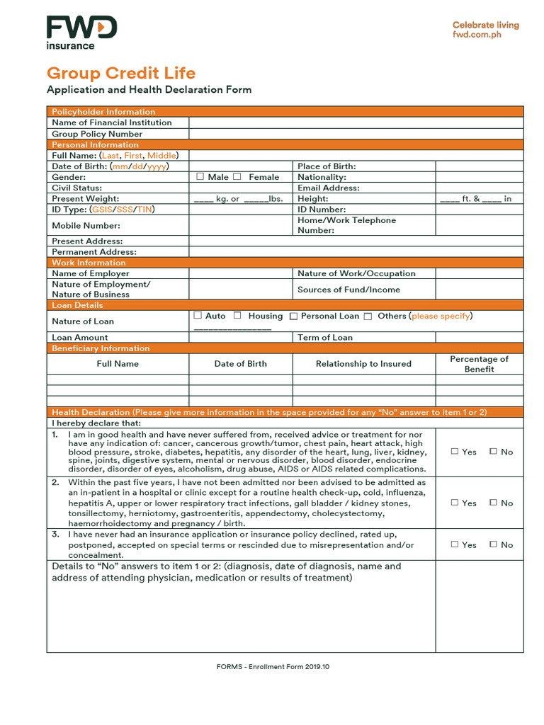 GCL Application & Health Declaration Form CORRECT | PDF | Privacy ...