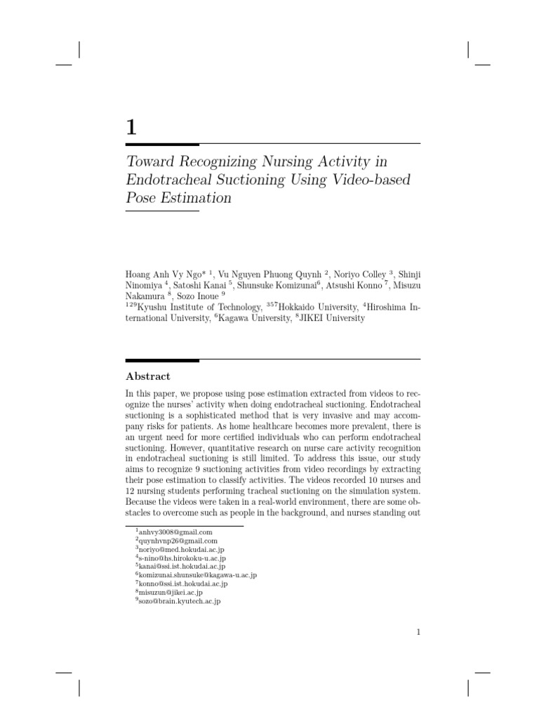 Toward Recognizing Nursing Activity in Endotracheal Suctioning Using Video Based Pose Estimation ...