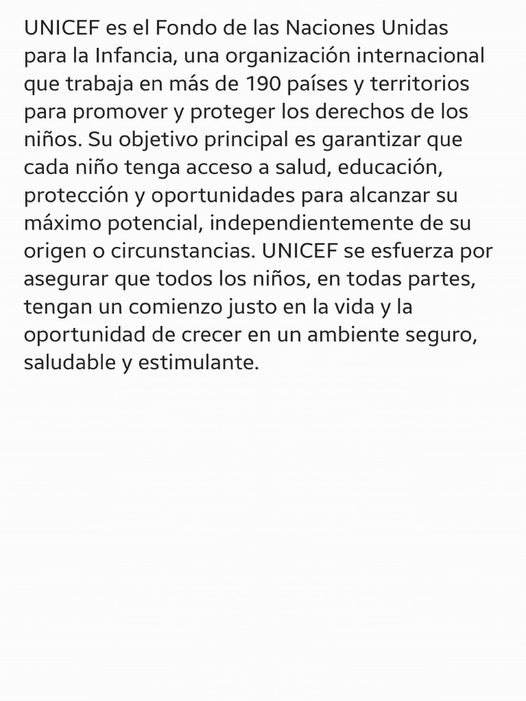 ¿Qué Es UNICEF ¿Cuál Es Su Objetivo Principal | PDF