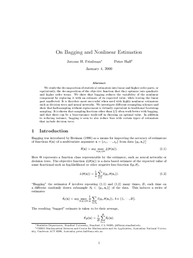 On Bagging and Nonlinear Estimation | PDF