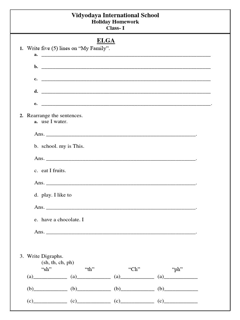 I Holiday Homework | PDF | Teaching Methods & Materials