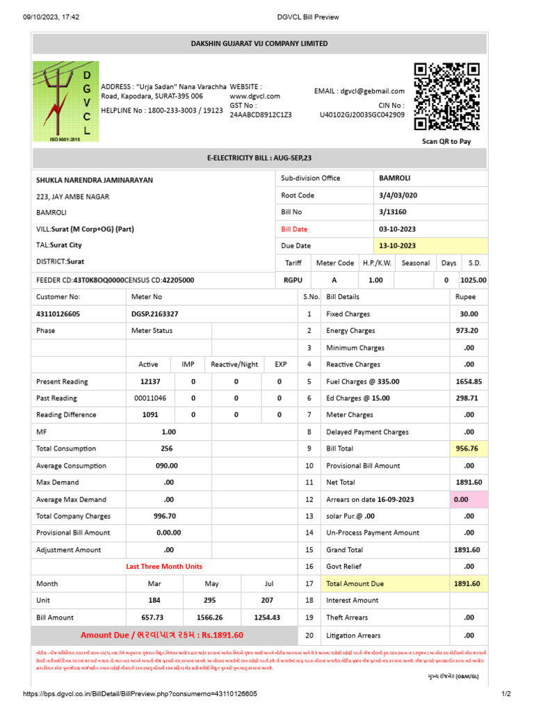 DGVCL Bill Preview | PDF