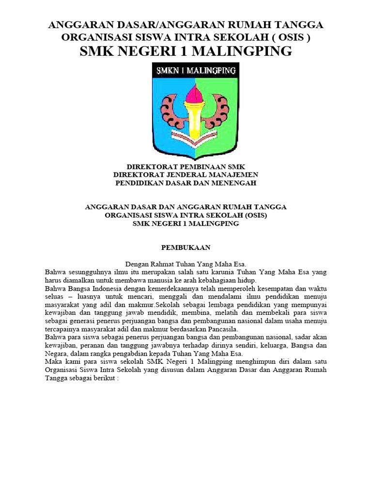AD/ART OSIS SMK Negeri 1 Malingping | PDF