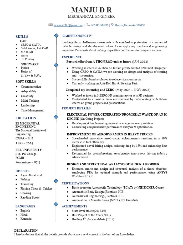 vech_resume | PDF | Engineering | Mechanical Engineering