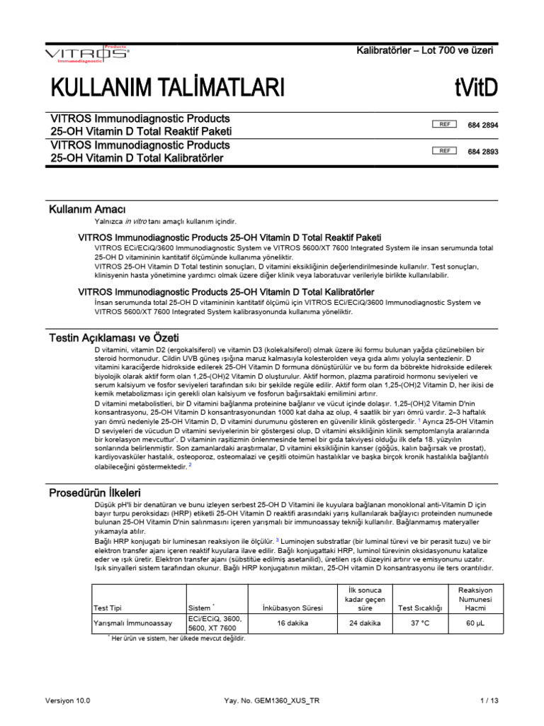 Vitamin D Vitros | PDF