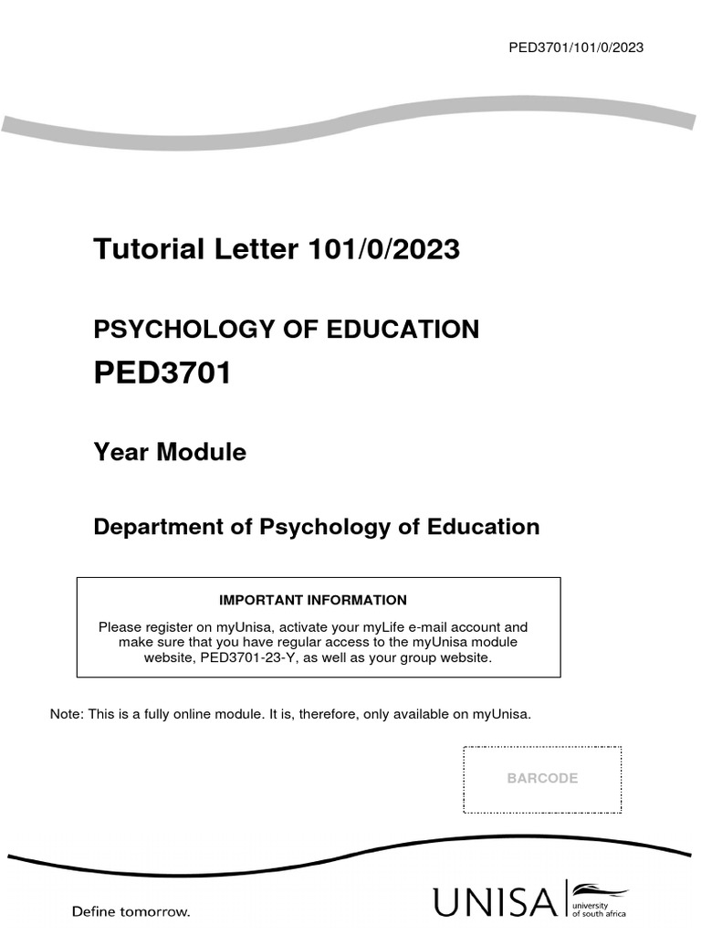 Tutorial Letter 101/0/2023: Psychology of Education | PDF | Learning ...