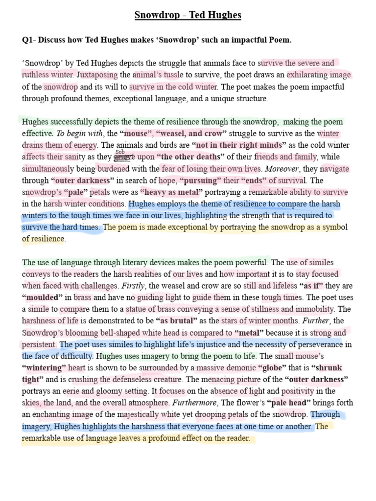 Snowdrop - Ted Hughes | PDF | Poetry