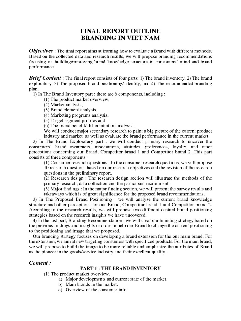 Branding in Vietnam Final Report Outline | PDF | Brand | Survey Methodology