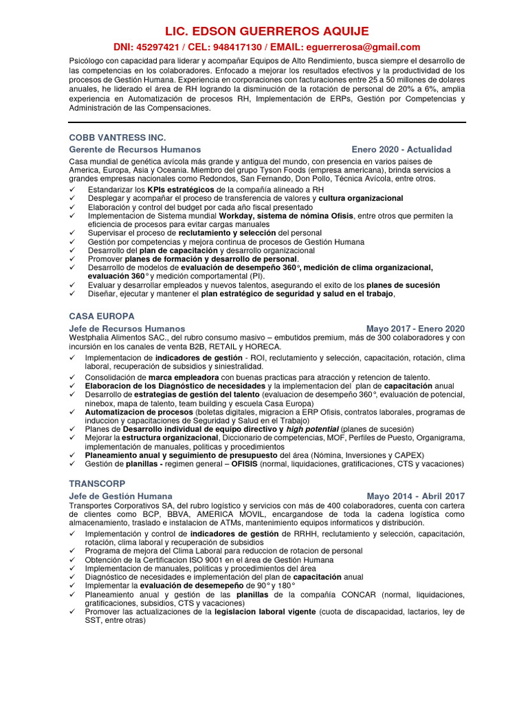 CV Ega 2024 | PDF | Gestión de recursos humanos | Reclutamiento