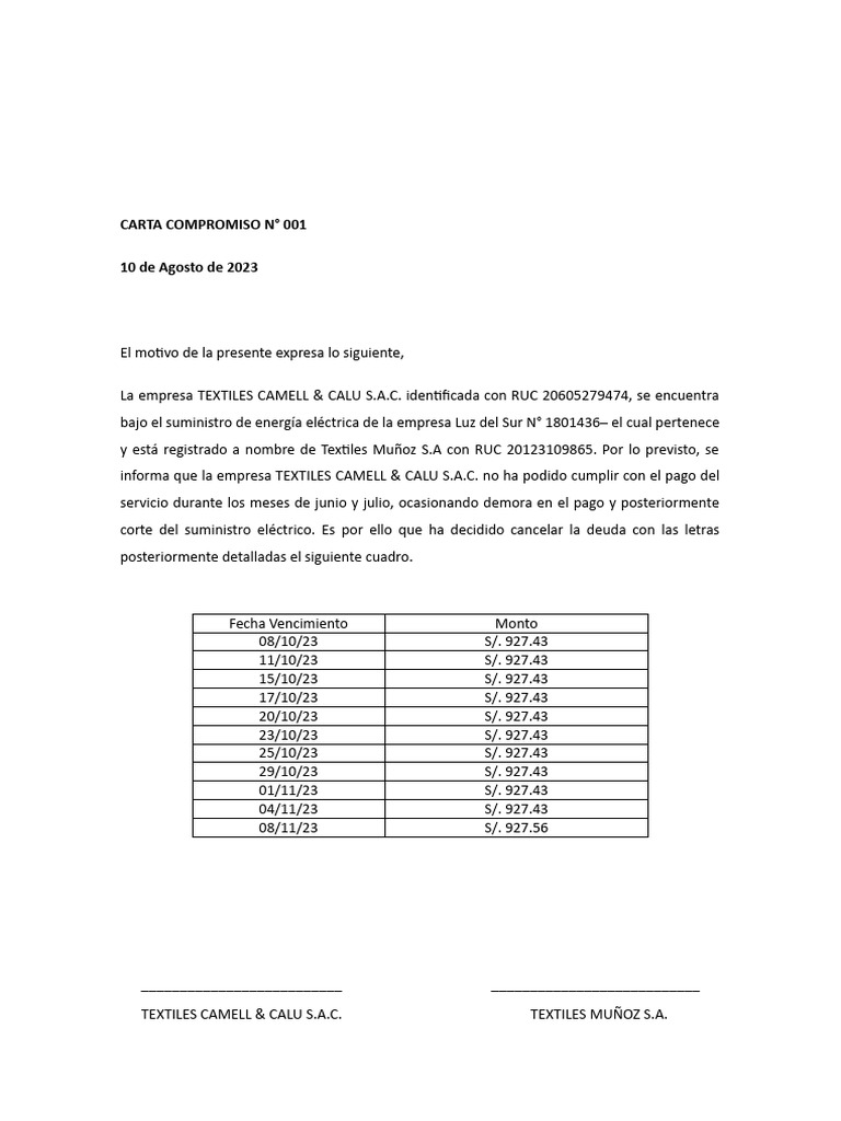 Carta Compromiso N001 N002 | PDF | Hogar, jardinería y bricolaje | Tecnología