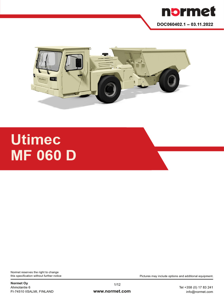 Normet Utimec MF 060 Dumper Specs | PDF | Truck | Automatic Transmission