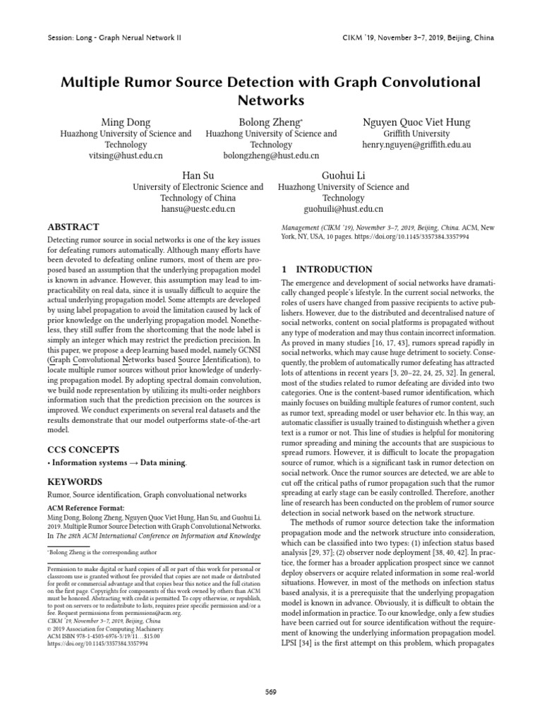 Multiple Rumor Source Detection With Graph Convolutional | PDF | Deep Learning | Mathematical ...