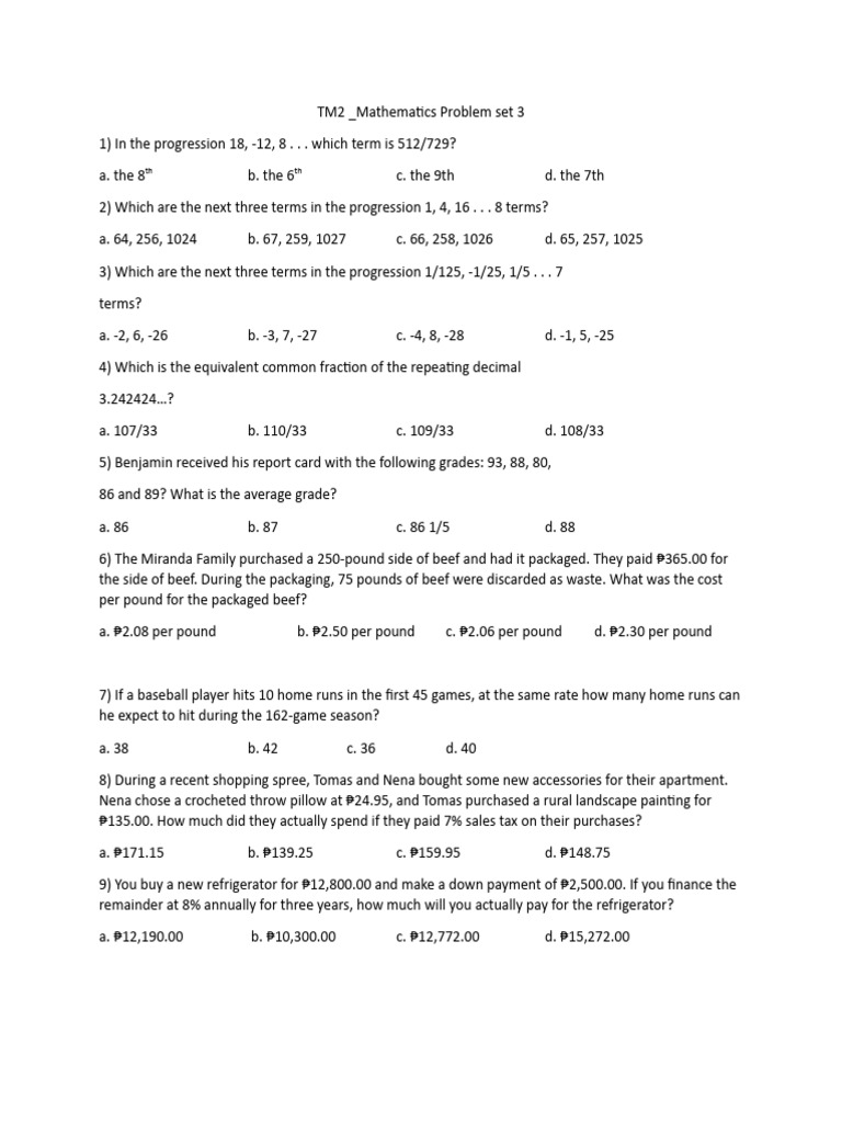 TM2 Problemset3 | PDF | Mathematics
