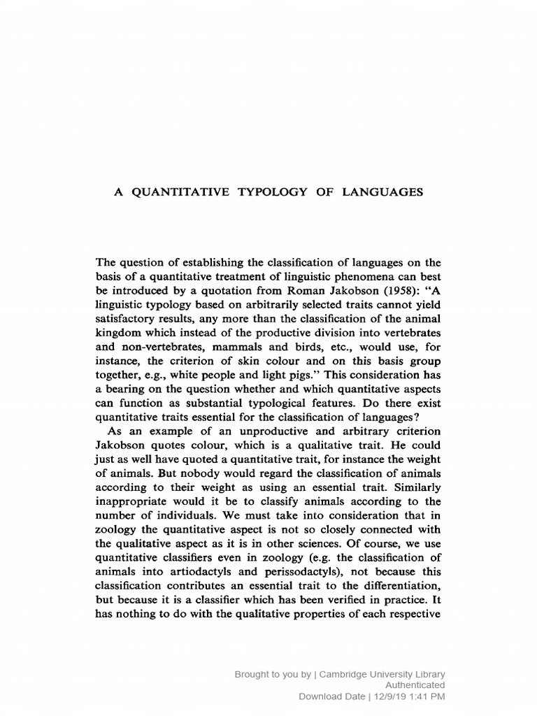 A Quantitative Typology of Languages 1976 | PDF | Consonant | Linguistic Typology