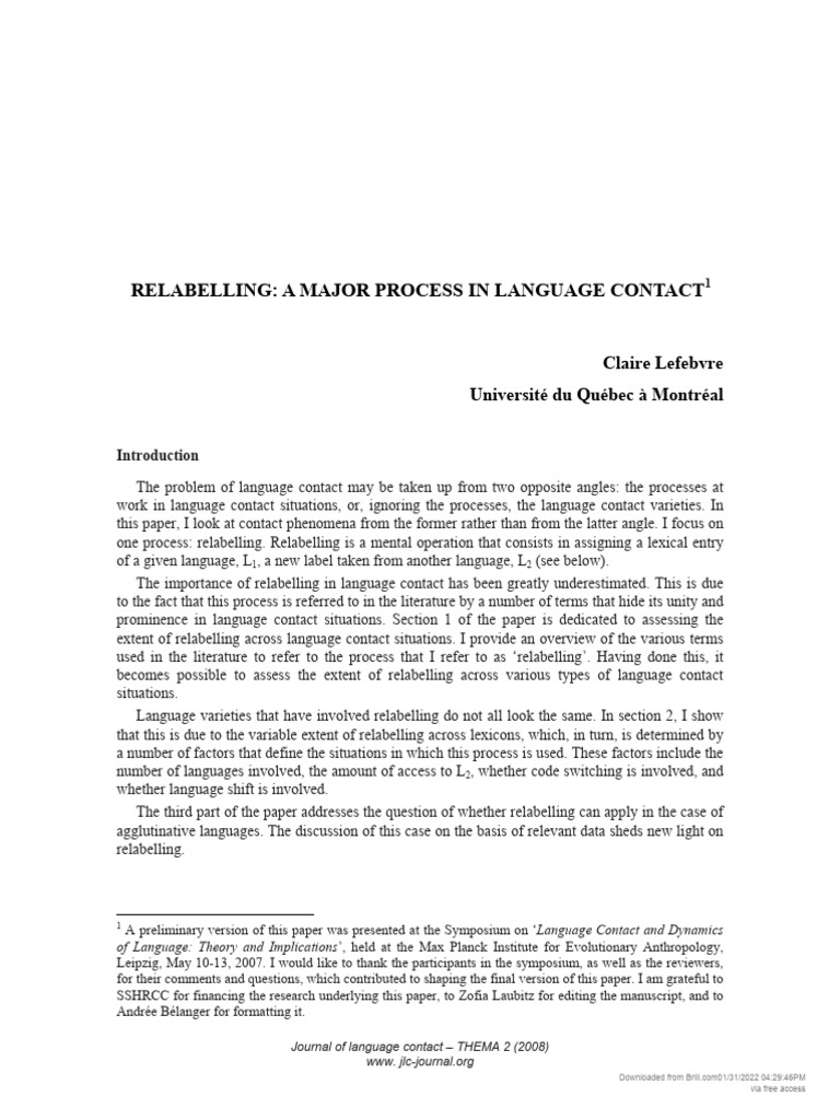 (19552629 - Journal of Language Contact) Relabelling - A Major Process ...