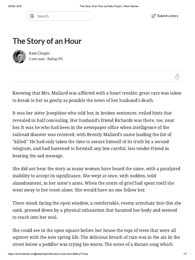 The Story of An Hour by Kate Chopin - Short Stories | PDF