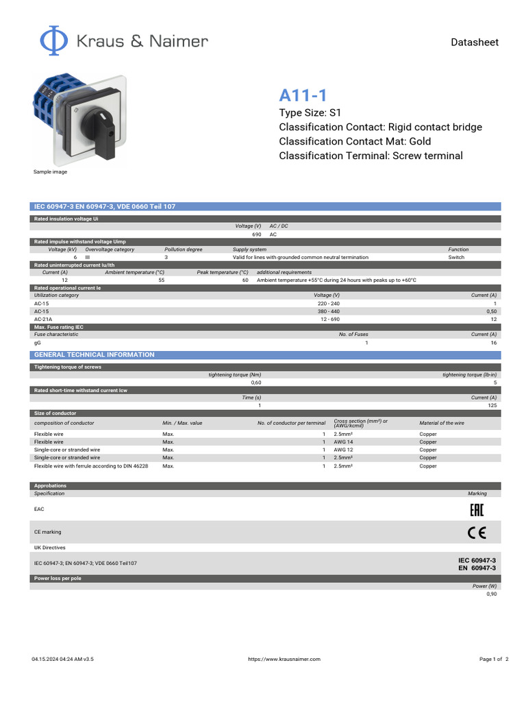 Datasheet: IEC 60947-3 EN 60947-3, VDE 0660 Teil 107 | PDF | Electrical Wiring | Fuse (Electrical)