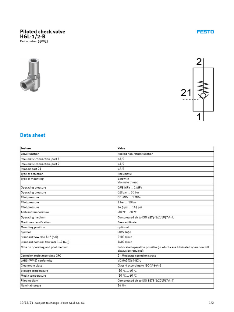 530033 Data Sheet | PDF | Valve | Mechanical Engineering