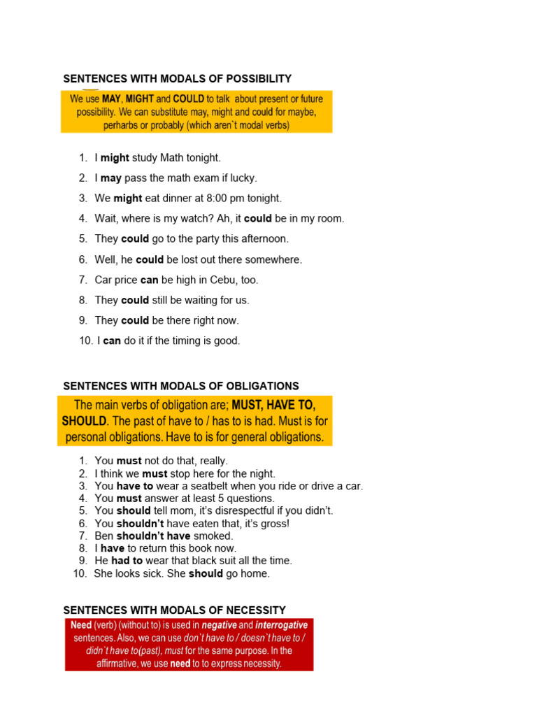 English - Sentences - Modals of Possibility | PDF