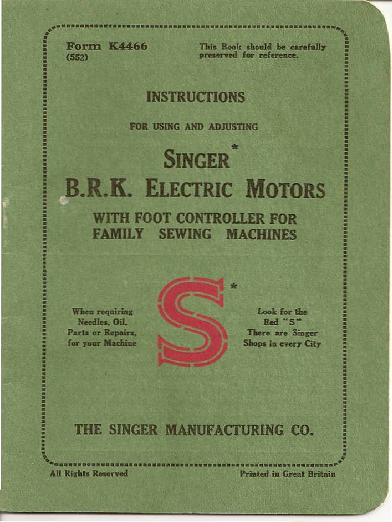 Singer B.R.K. Electric Motors | PDF