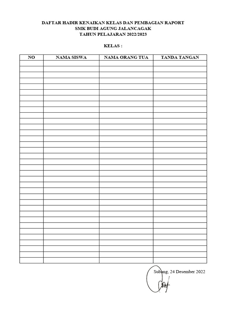 Format Daftar Hadir Pengambilan Raport | PDF