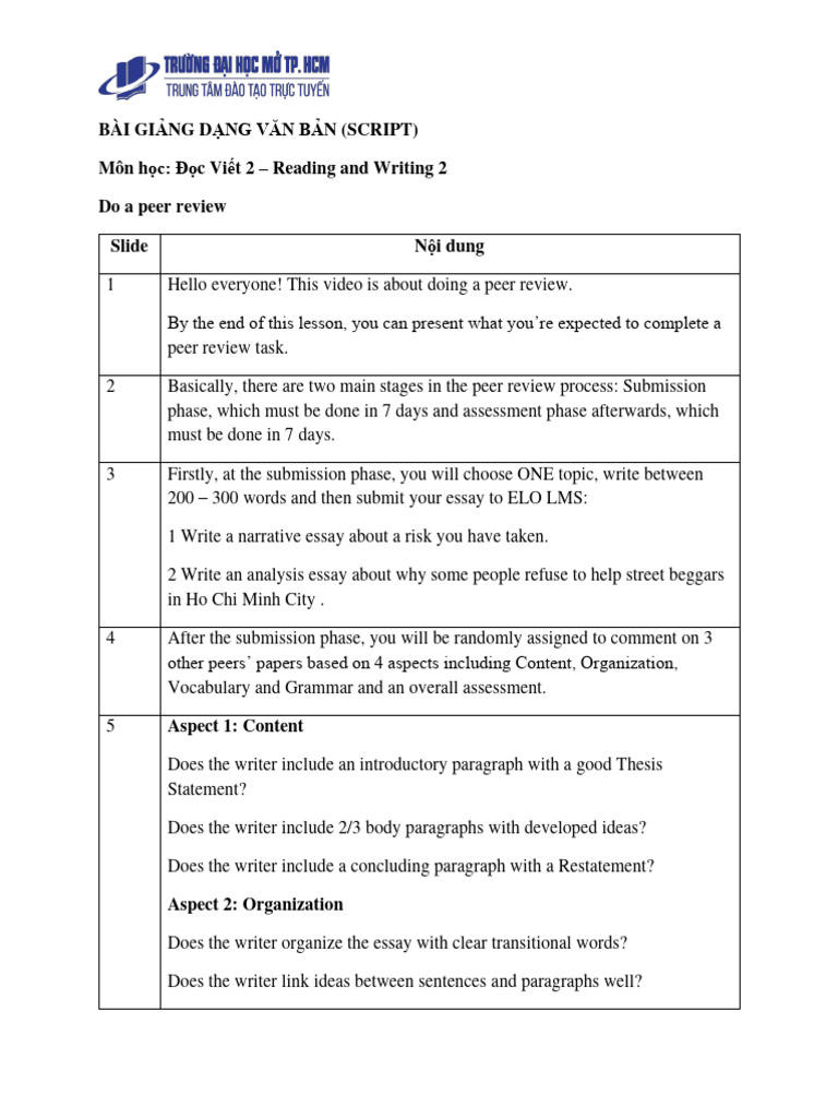 DV2 - Peer Review - Script | PDF | Essays | Peer Review