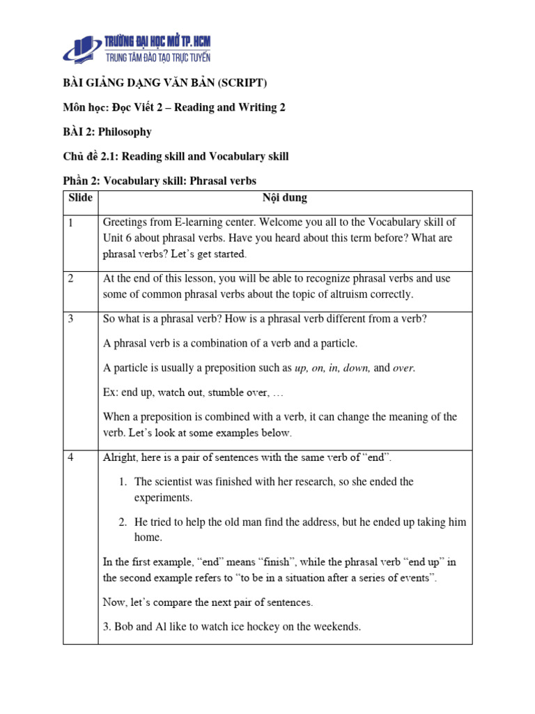 DV2 B2 CD 2.1 Vocabulary Skill Script | Download Free PDF | Verb ...