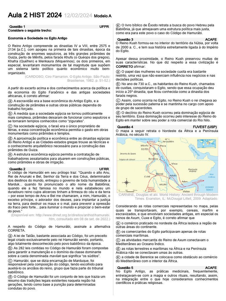 Aula 2 HIST 2024 | PDF | Antigo Egito | Mesopotâmia