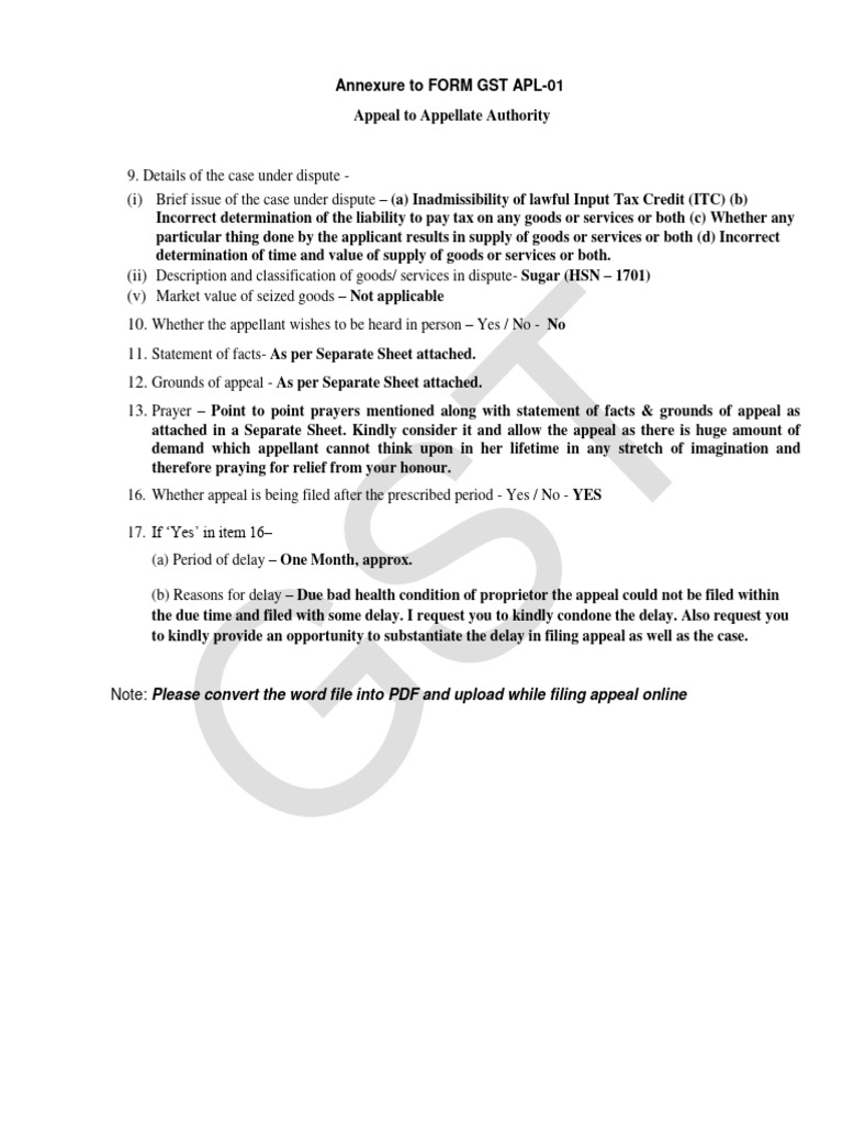 GST Appeal Form APL-01 Details | PDF | Business | Finance & Money Management