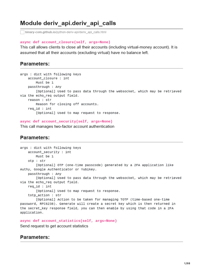 Binary-Com - Github.io-Module Deriv - Apideriv - Api - Calls | PDF | Password | Parameter ...