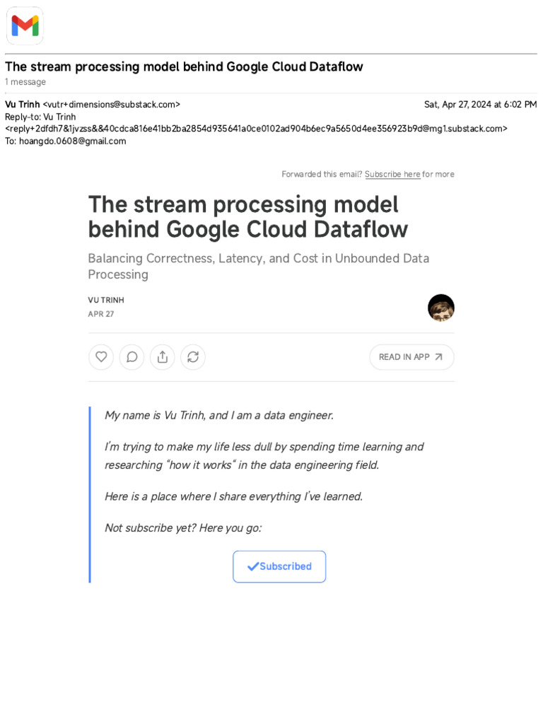 Gmail - The Stream Processing Model Behind Google Cloud Dataflow | PDF | Apache Spark | System