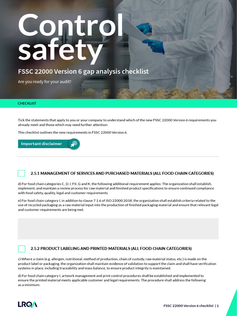 FSSC 22000 Version 6 Compliance Checklist | PDF | Food Safety ...