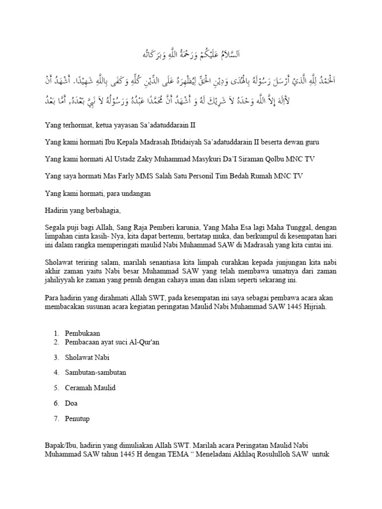 Teks MC Maulid Nabi 2023 | PDF