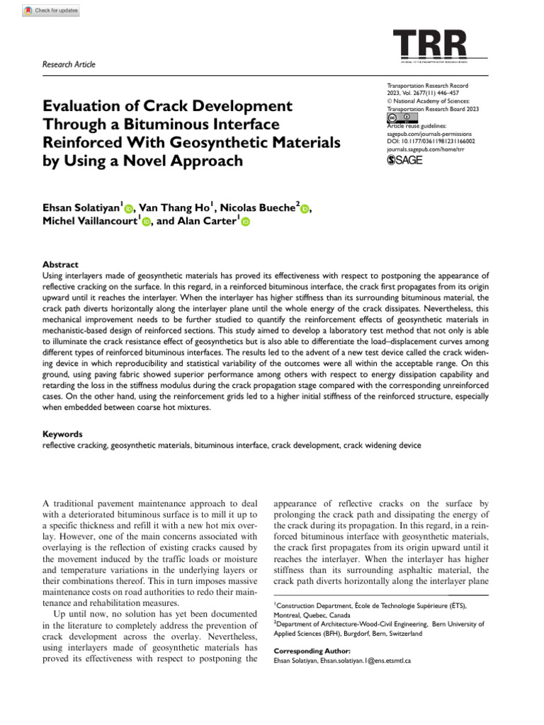 Solatiyan Et Al 2023 Evaluation of Crack Development Through a Bituminous Interface Reinforced ...