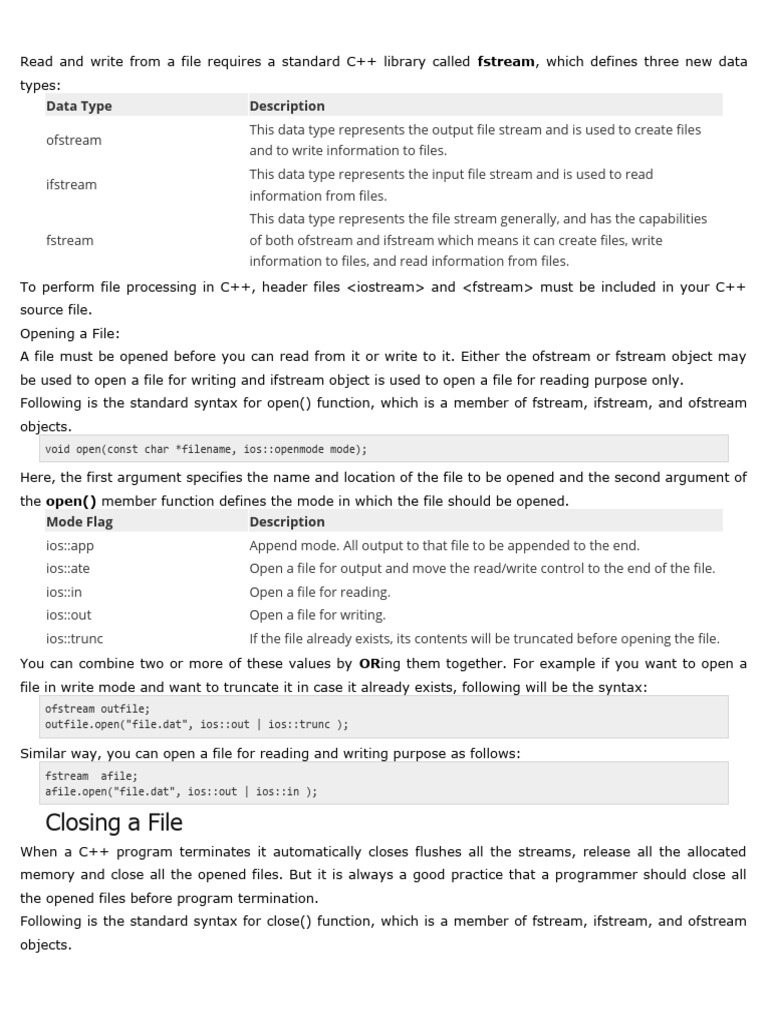 Closing A File: Data Type Description | Download Free PDF | Computer ...