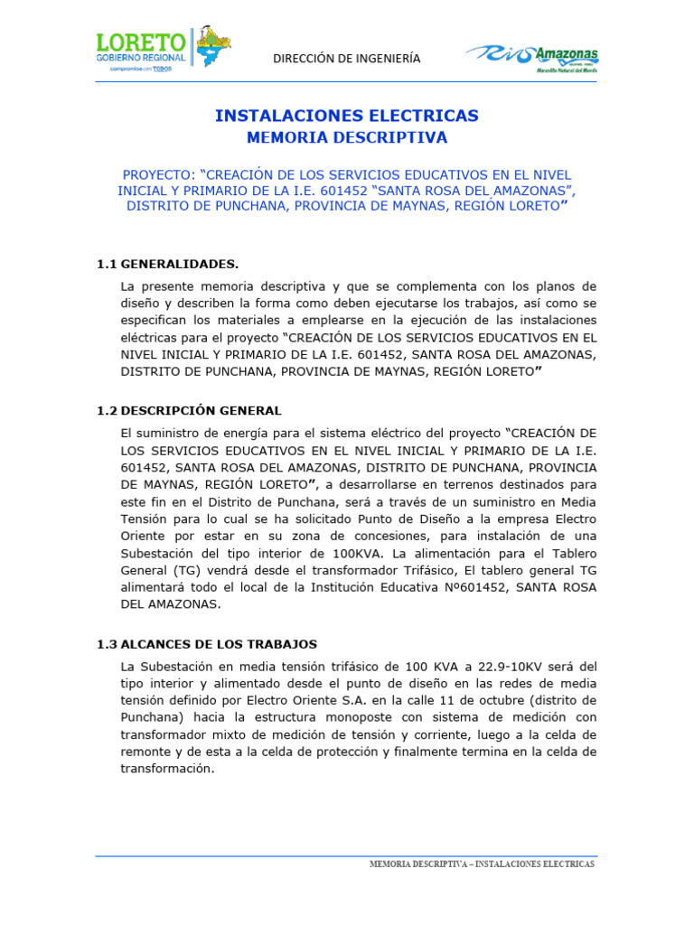 Memoria Descriptiva Instalaciones Eléctricas - MAR | PDF | Diodo emisor de luz | Transformador