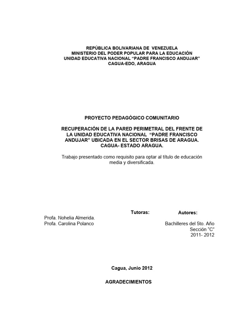 Proyecto Final 5to C | Descargar gratis PDF | pared