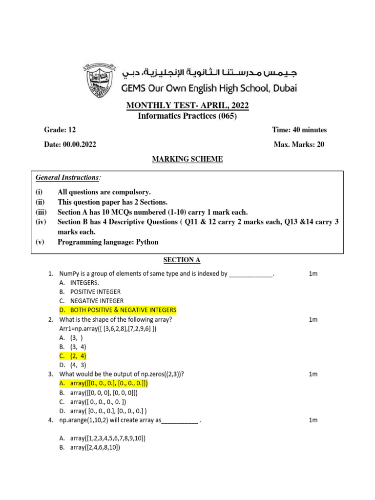 Ip MS April Test - 22 | PDF | Computing | Computer Programming
