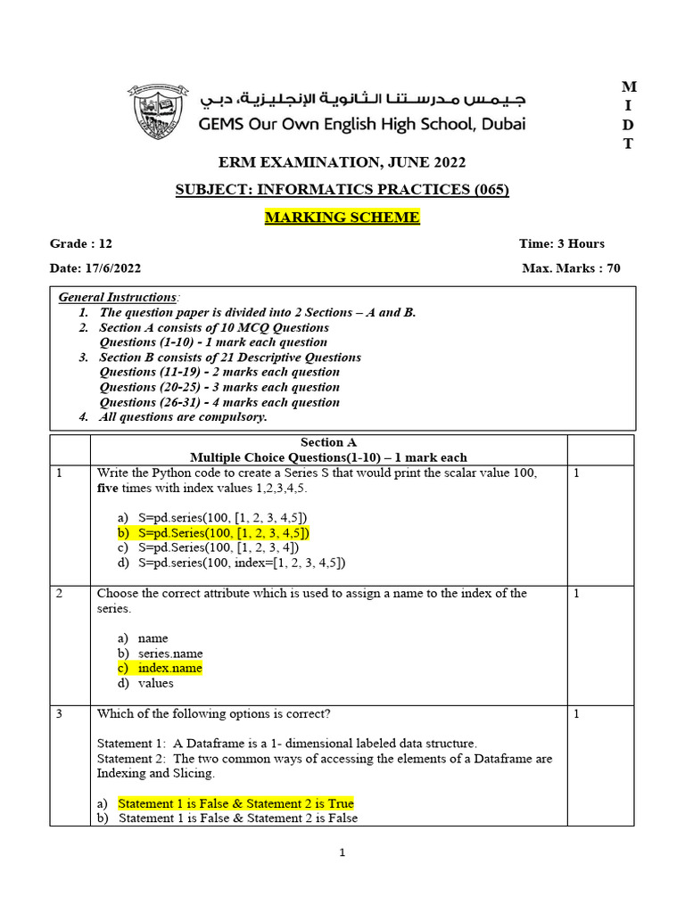 QP - Info - Gr.12 - June MT - 2022 - MS | PDF | Multiple Choice | Computer Programming