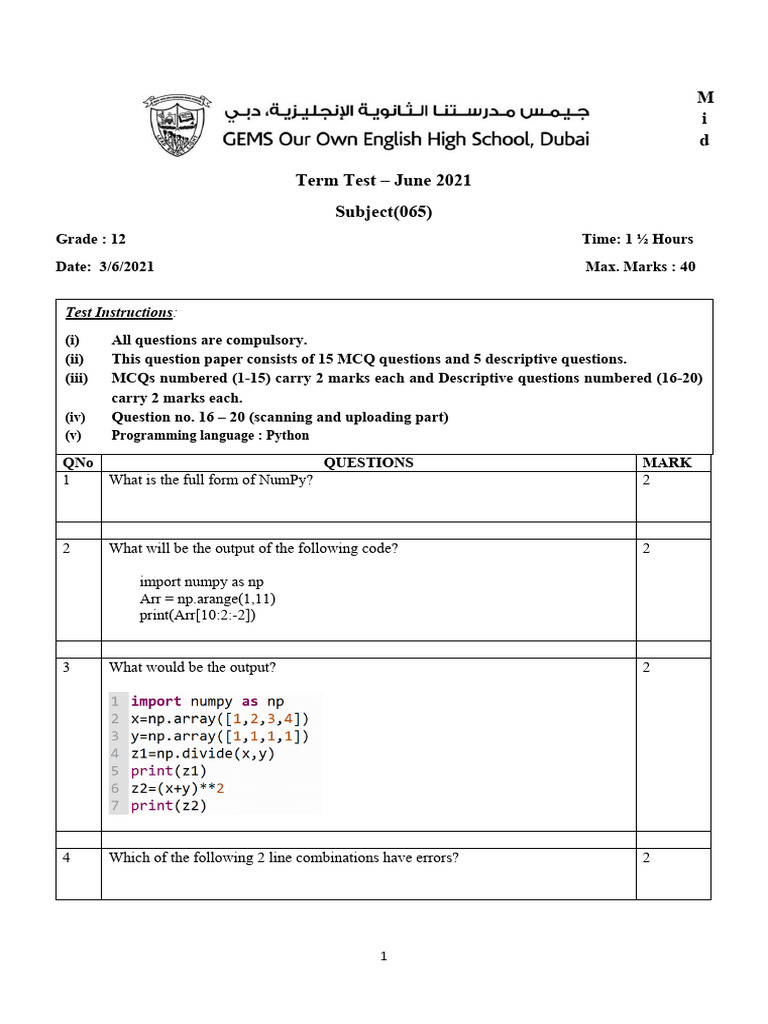 Grade 12 Python Midterm Test 2021 | PDF | Software Engineering ...